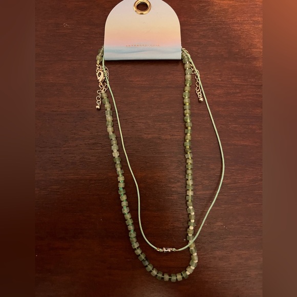 Anthropologie | Jewelry | Anthropologie Beaded Cord Necklace Green ...